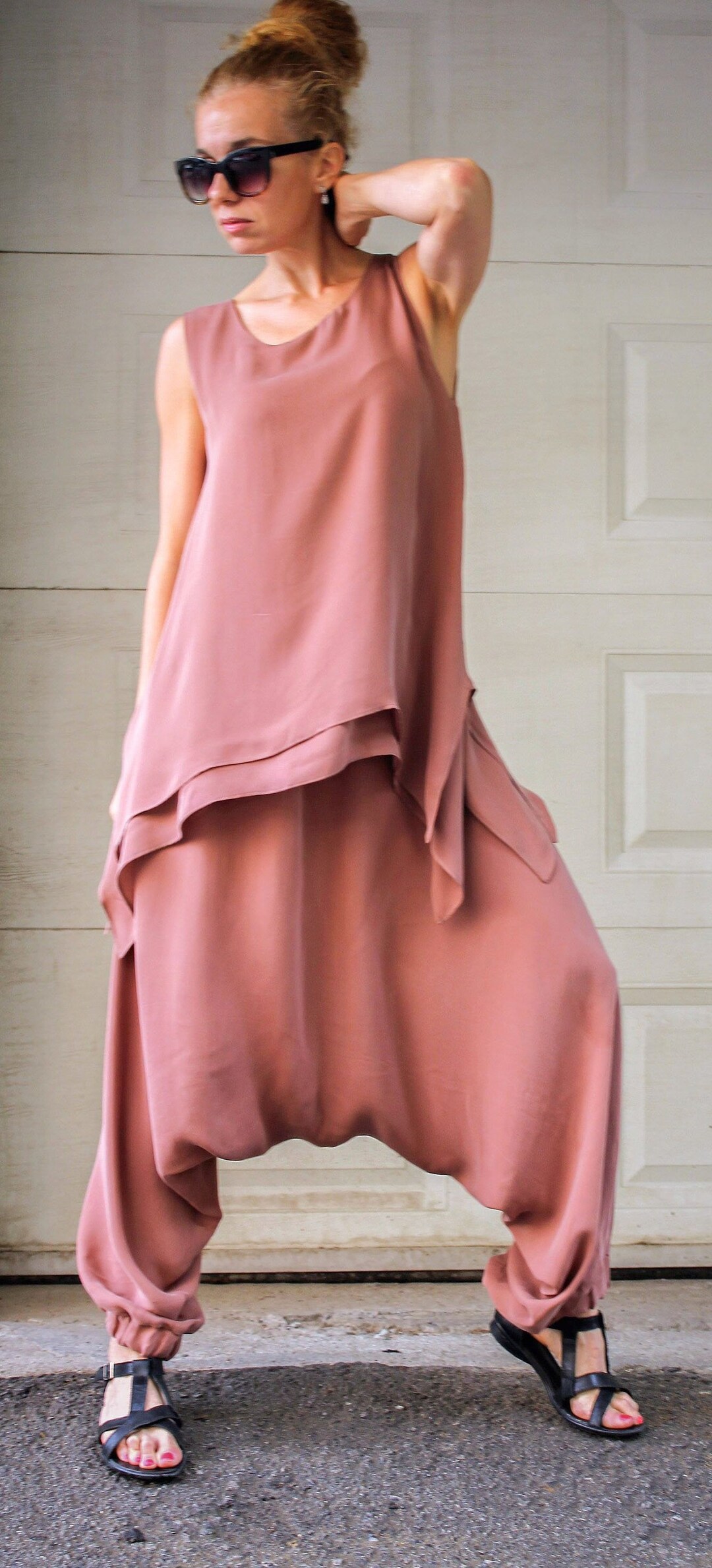 Pink Harem Set Woman Summer Jumpsuit Set Pink Harem Pants - Etsy