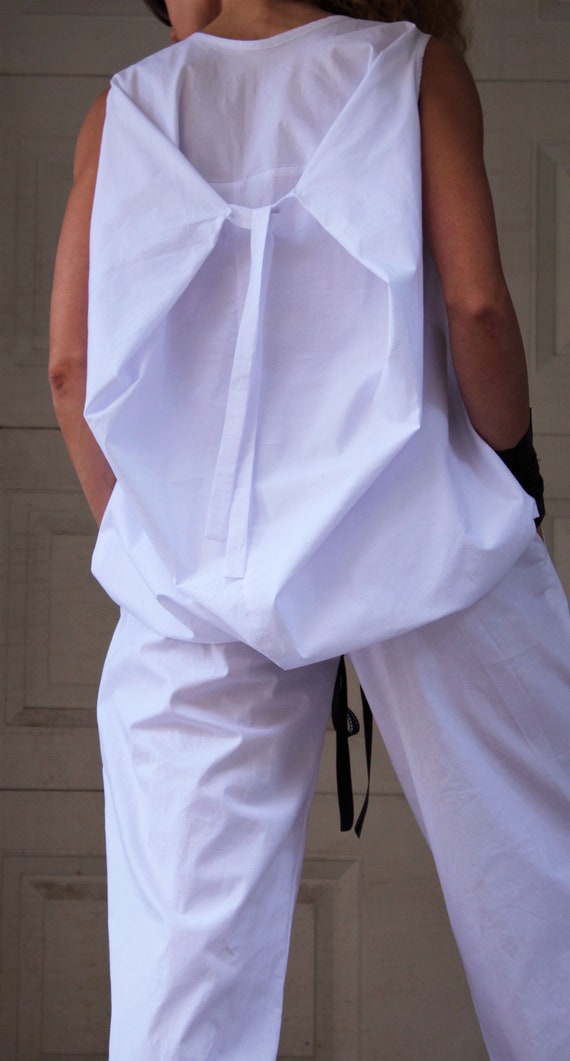 White Woman Summer Set Pants and Top Set Rope Belt Pants | Etsy