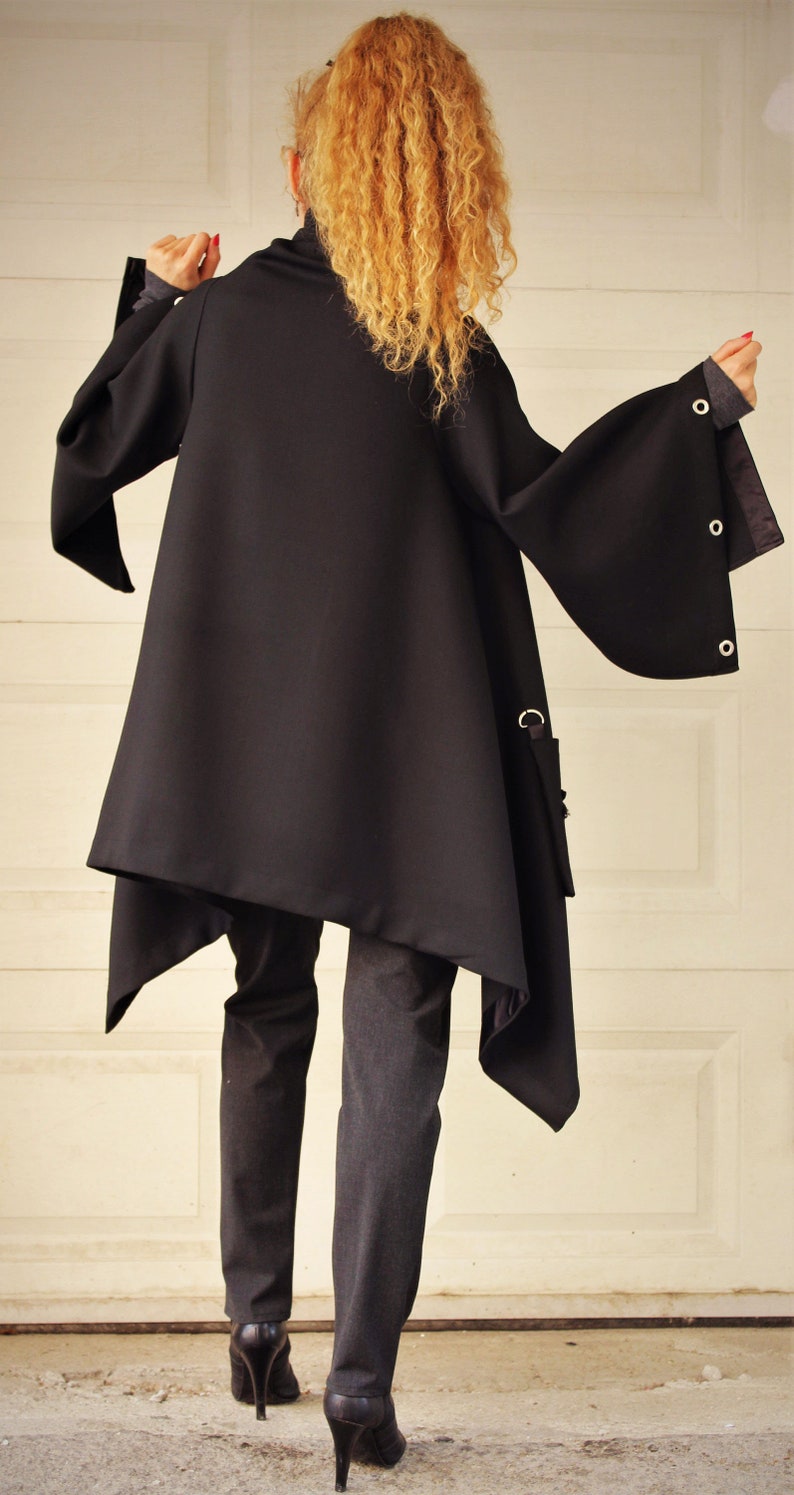 Asymmetrical Spring Coat Black Wide Coat Maternity Coat Extravagant ...