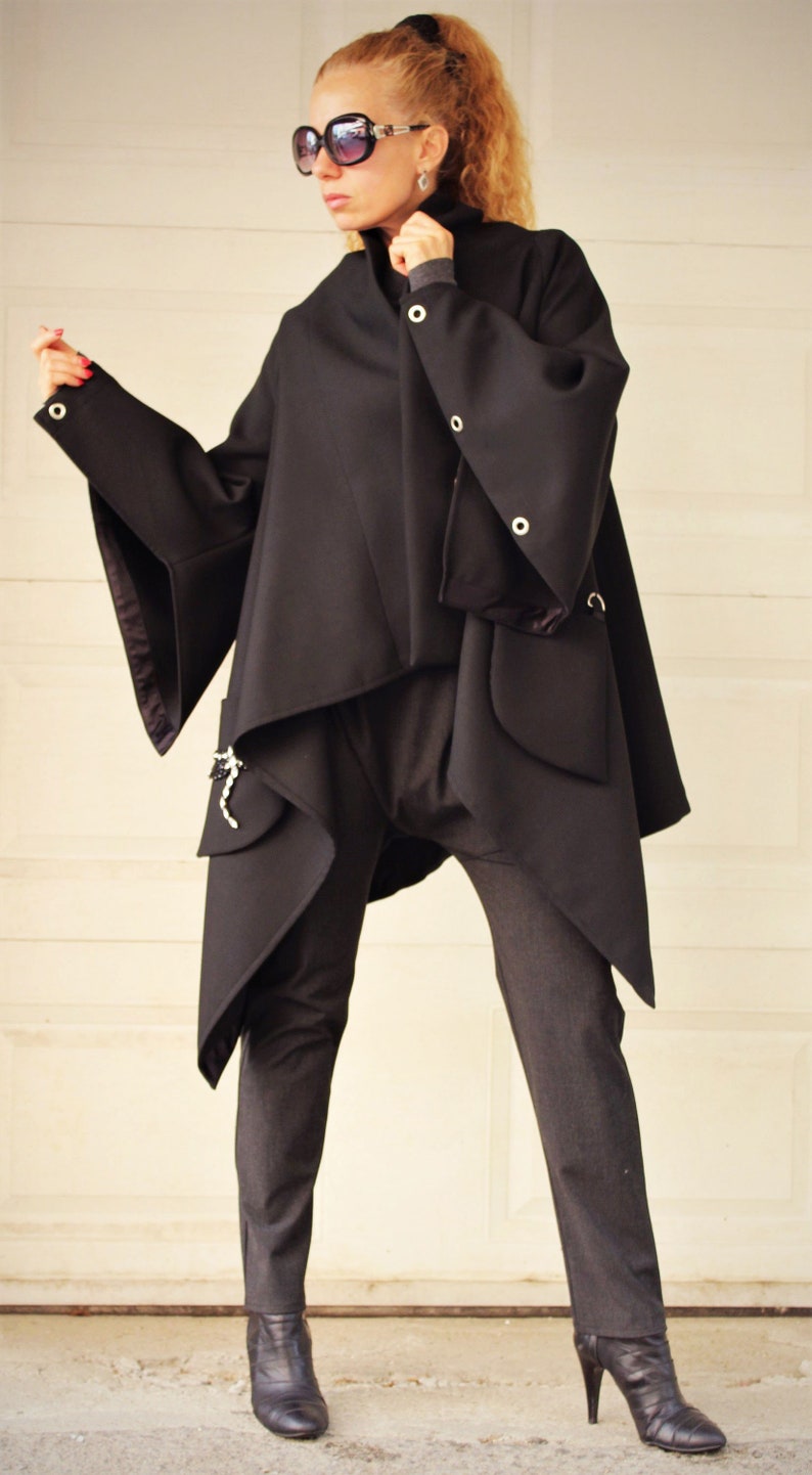 Asymmetrical Spring Coat Black Wide Coat Maternity Coat Extravagant ...