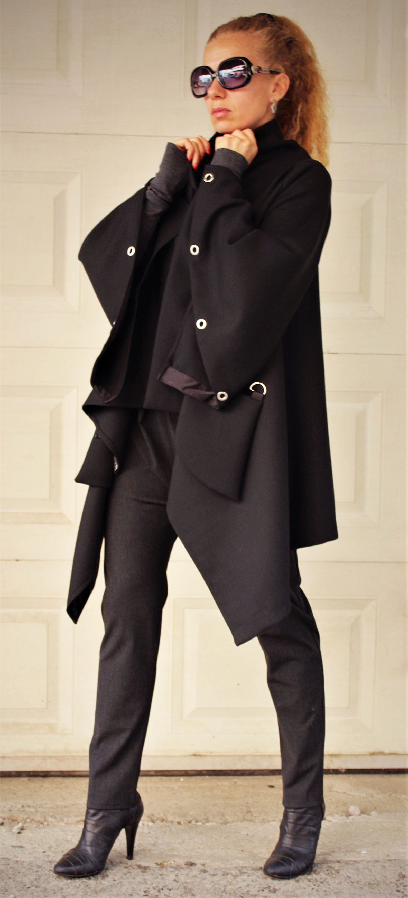 Asymmetrical Spring Coat Black Wide Coat Maternity Coat - Etsy