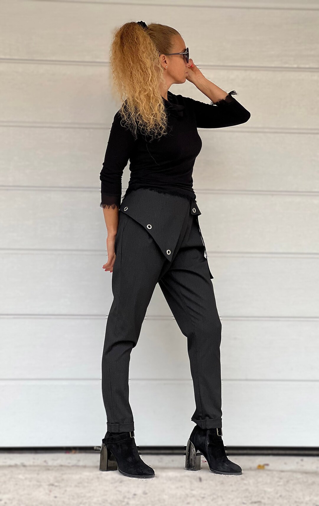 Grey Woman Pants With Metal Rings All Season Pants Elegant Pants Eco ...