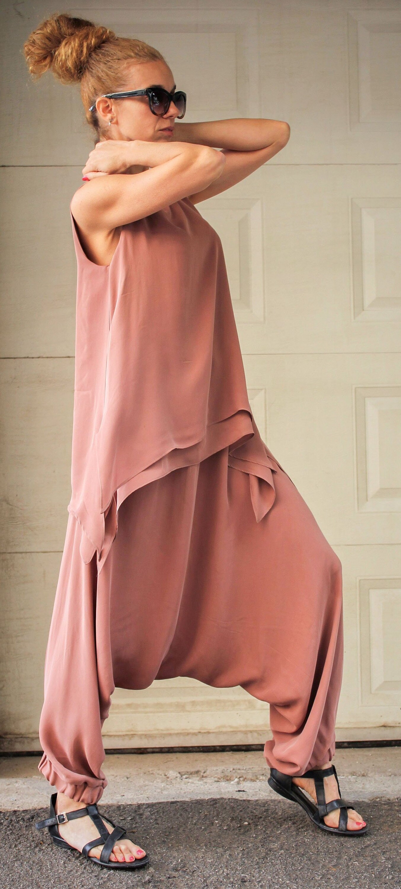 Pink Harem Set Woman Summer Jumpsuit Set Pink Harem Pants - Etsy