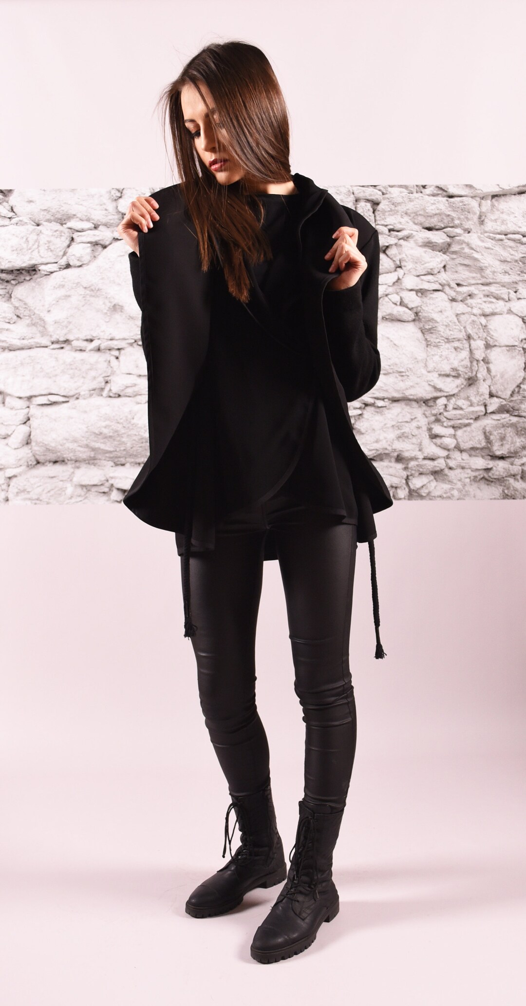 Black Spring Top Asymmetrical Top Woman Fleece Cotton Warm Spring Top ...