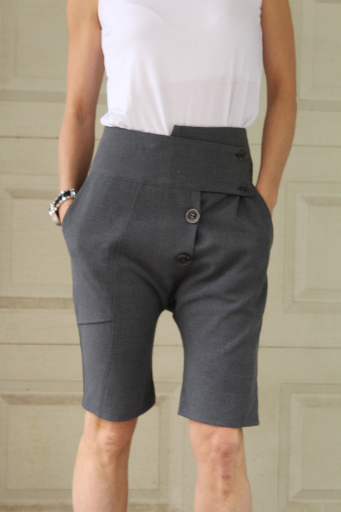 Grey Elegant Pants Minimalist Short Pants Extravagant Shorts - Etsy