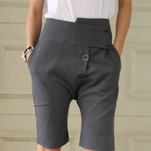 Grey Elegant Pants Minimalist Short Pants Extravagant Shorts Knee ...