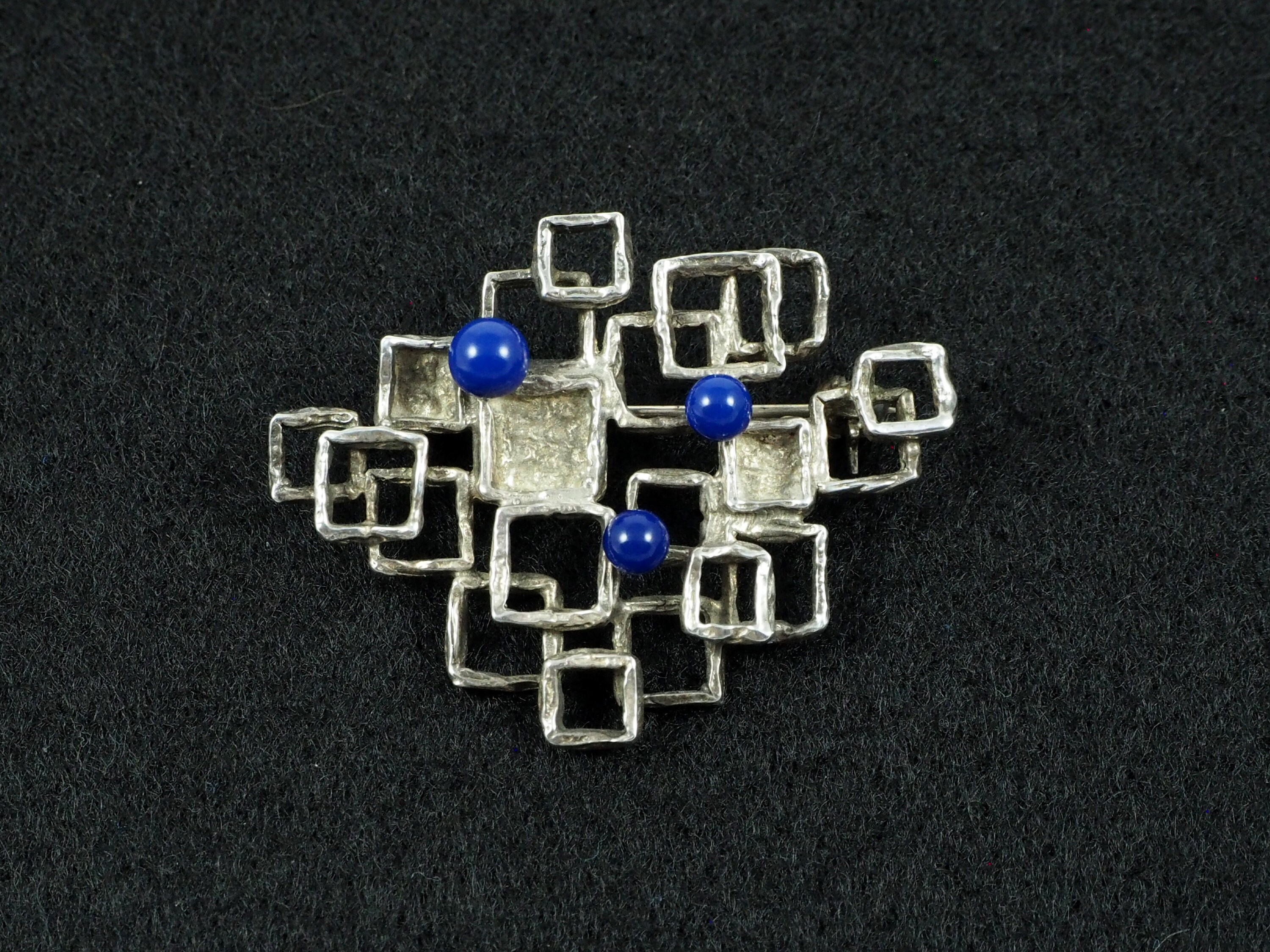 Hermann Siersbol Brutalist Lapis Lazuli & Silver Brooch Denmark 1960s ...