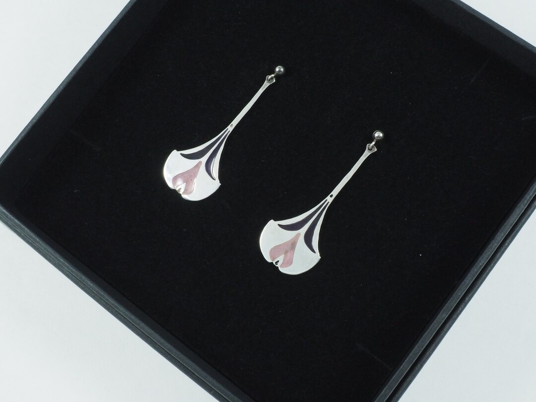 Pat Cheney Art Nouveau Style Enamel & Silver Drop Earrings - From Her ...