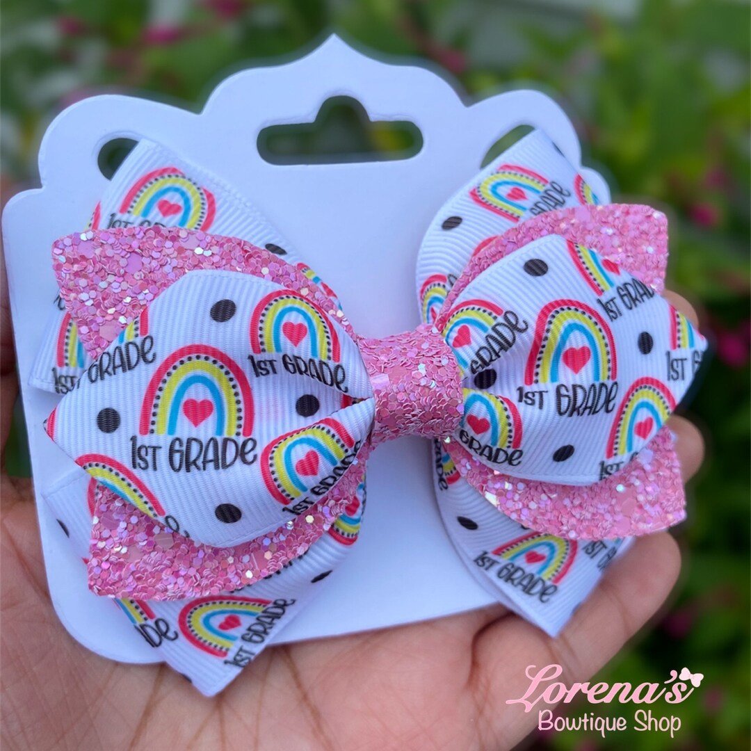 Back to School 1st Grade, 2nd Grade or 3rd Grade Glitter Bow, Rainbow ...