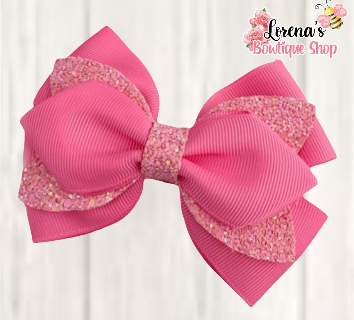 Hot Pink Glitter Hair Bow Solid Color Hair Accessories - Etsy