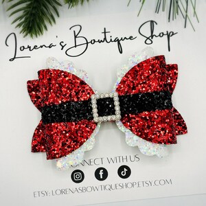Santa Belt Christmas Bow, Glitter Hair Bow, Faux Leather Hair Bow, Hair ...