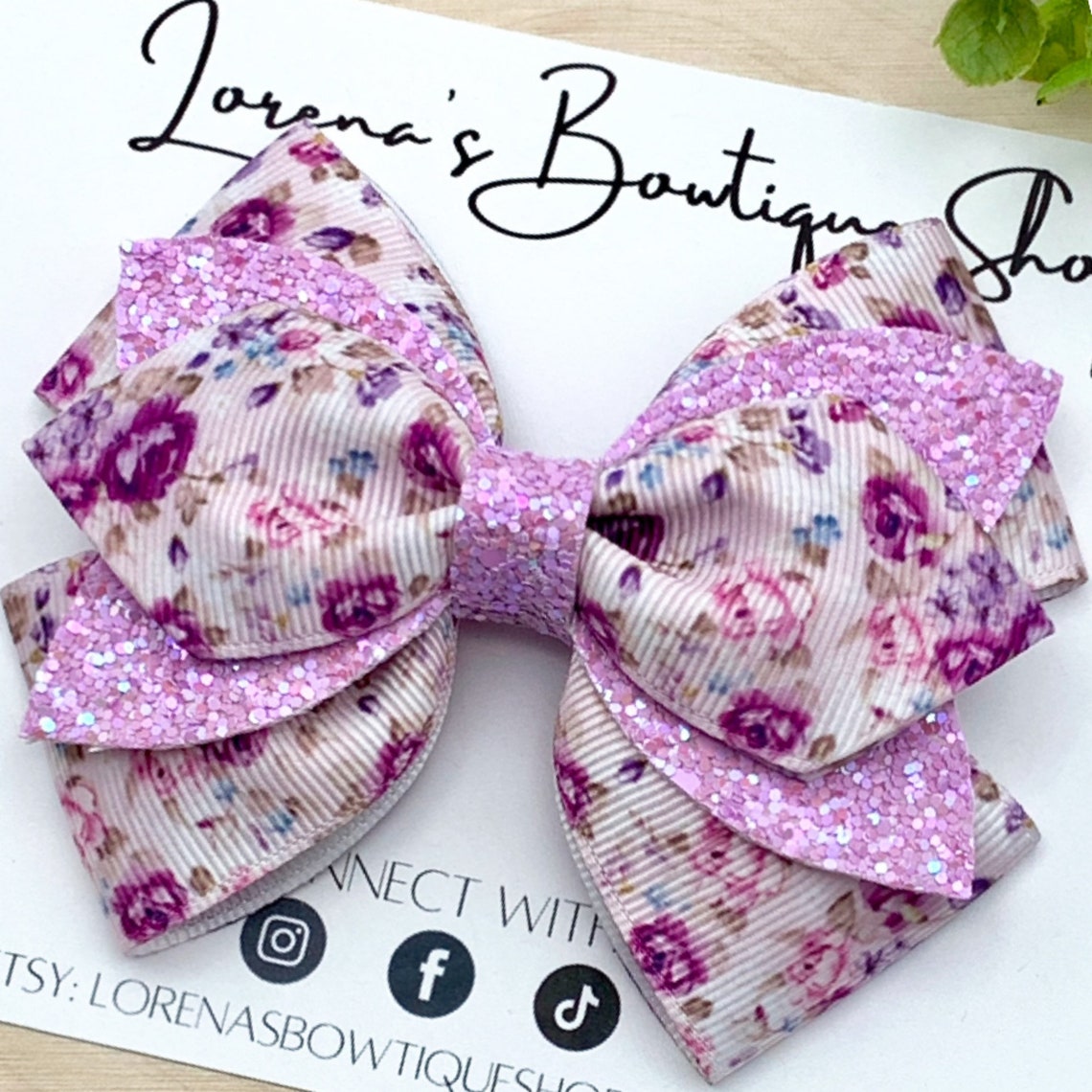 Light Purple Floral Glitter Hair Bow, Layered Hairbow, Hair Accessories ...