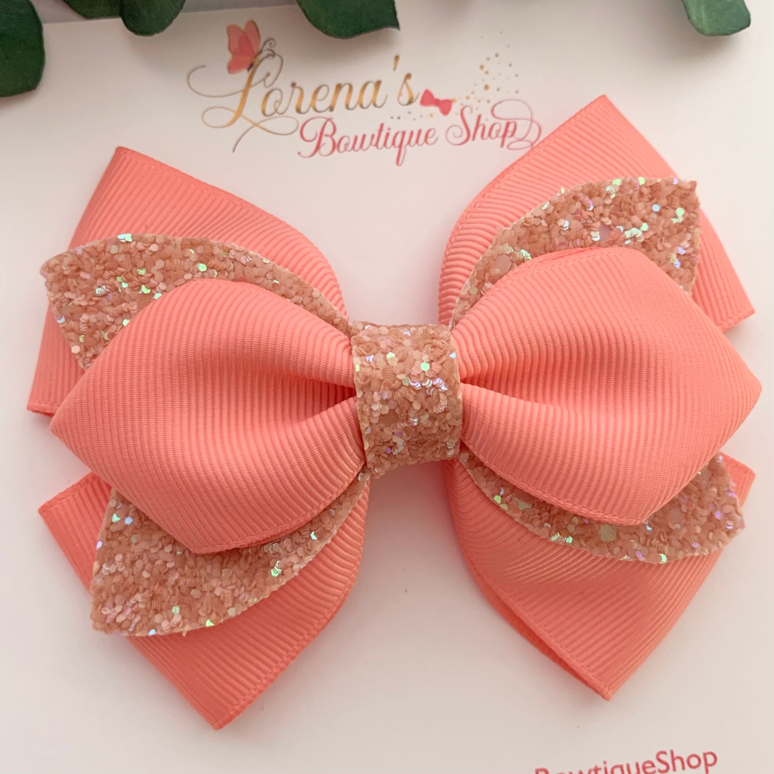 Light Coral Glitter Hair Bow Layered Hairbows Hair - Etsy