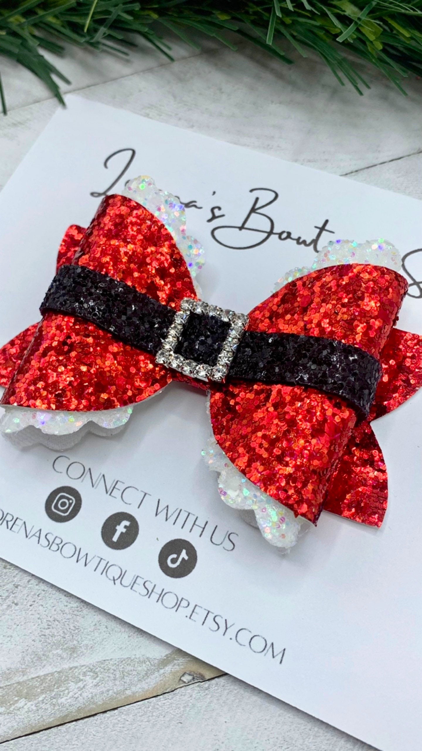 Santa Belt Christmas Bow Glitter Hair Bow Faux Leather Hair - Etsy