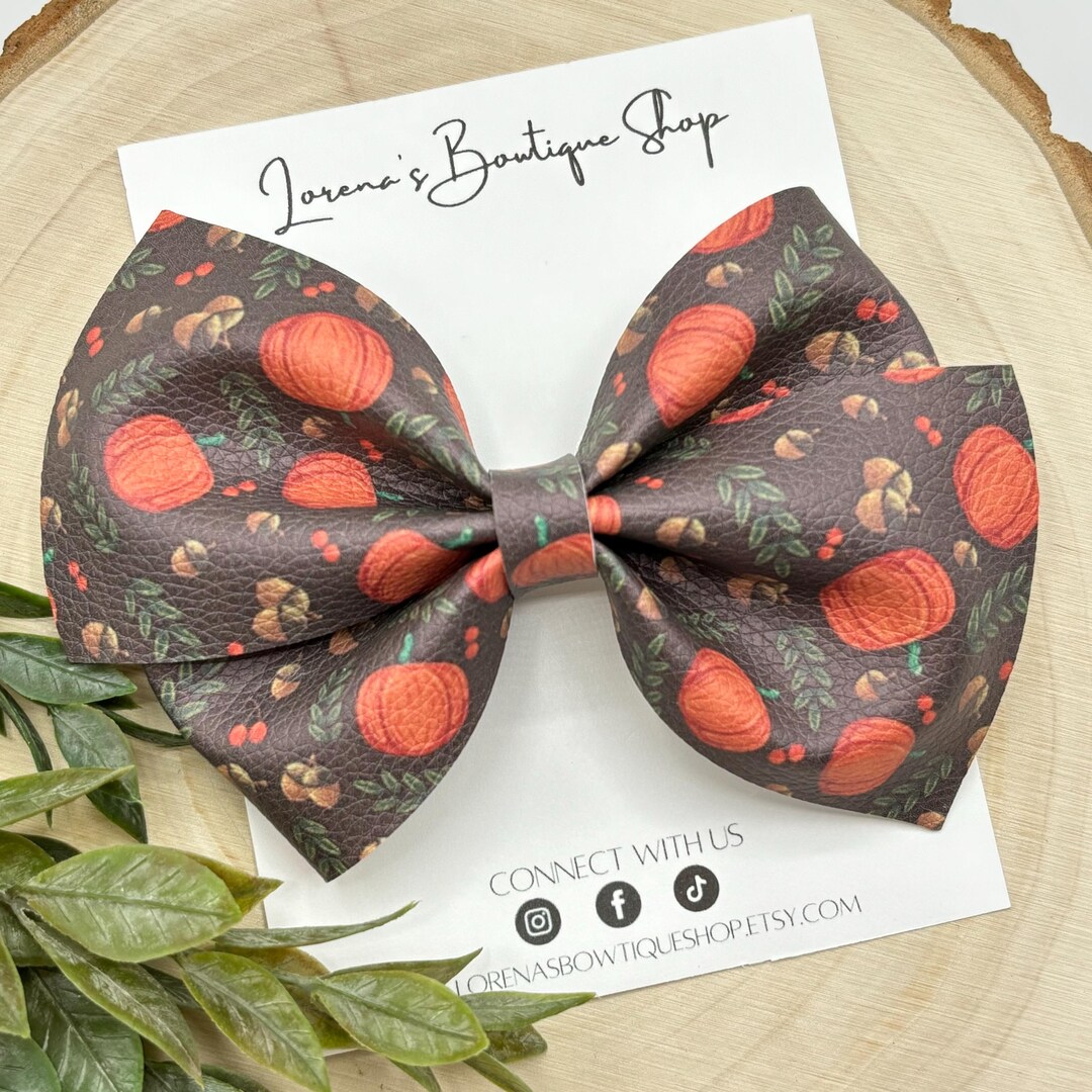 Autumn Faux Leather Hair Bow, Fall Pinwheel Bow - Etsy