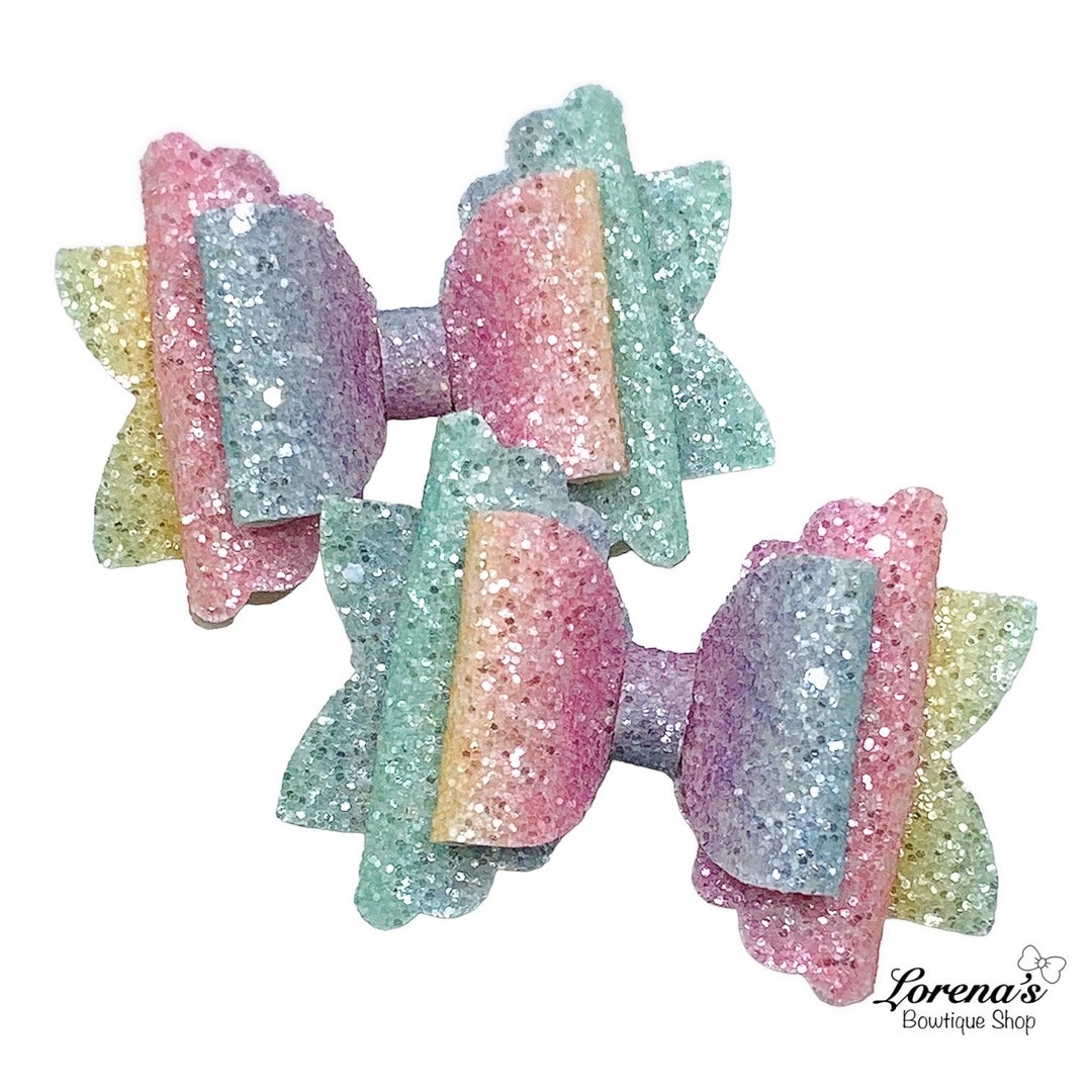 Paster Rainbow Hair Bow Set, Faux Leather Hair Bows - Etsy