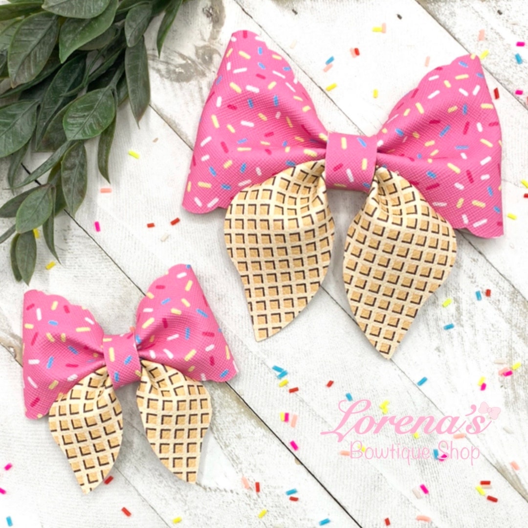 Ice Cream Hair Bow: Pink Sprinkle Faux Leather Sailor Bow - Etsy