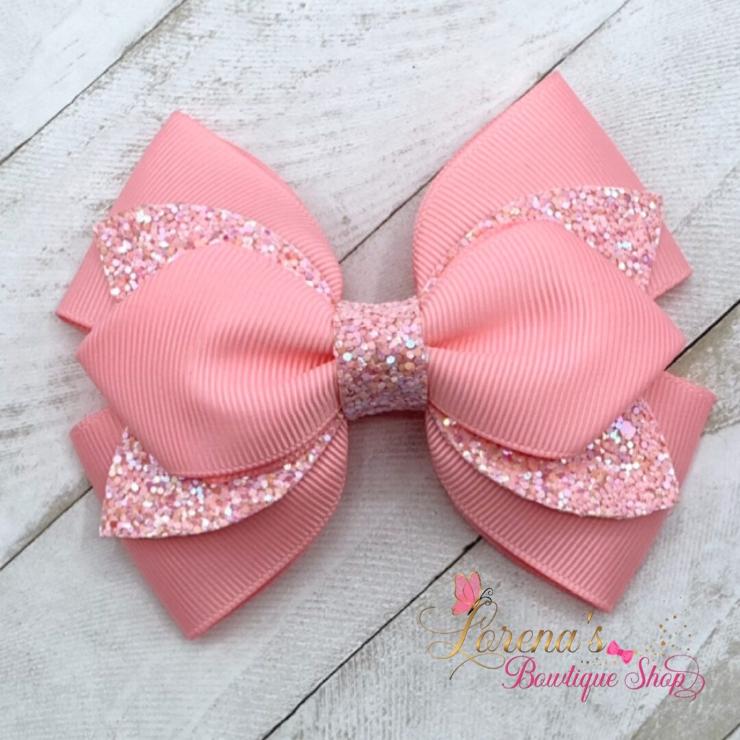 Pink Glitter Hair Bow, Layered Hairbow, Hair Accessories - Etsy