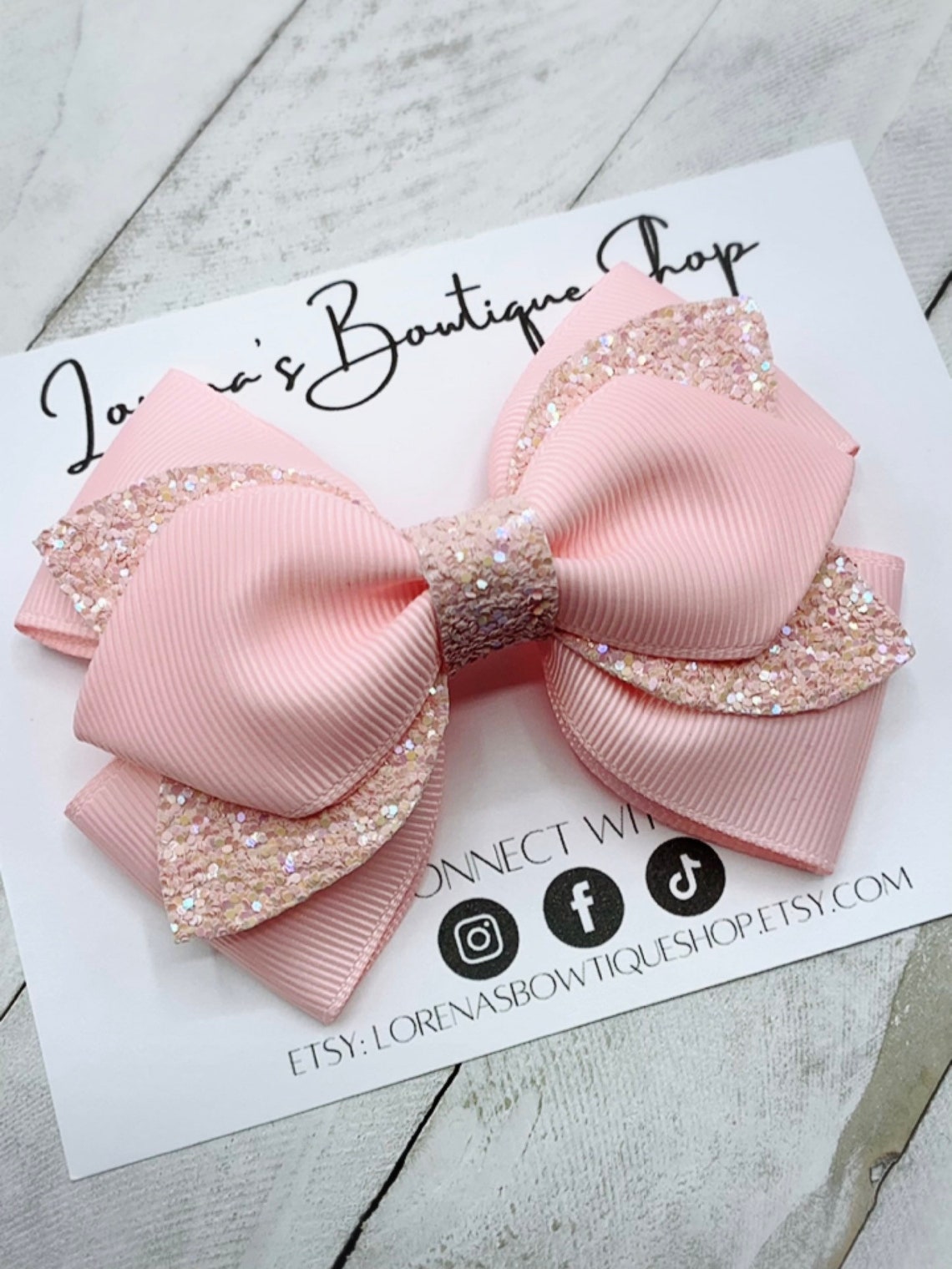Light Pink Glitter Hair Bow Layered Hairbow Hair Accessories - Etsy
