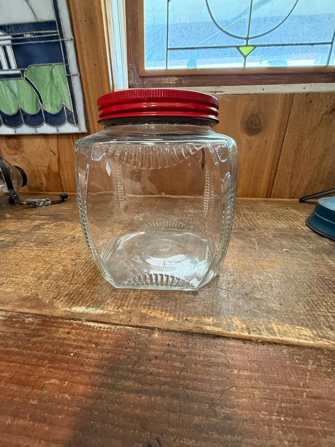Vintage Heavy Glass Jar With Lid - Etsy