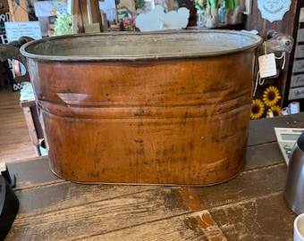 Antique Copper Boiler Tub (approx 21” Long X 13" High) Oval Boiler Wash ...