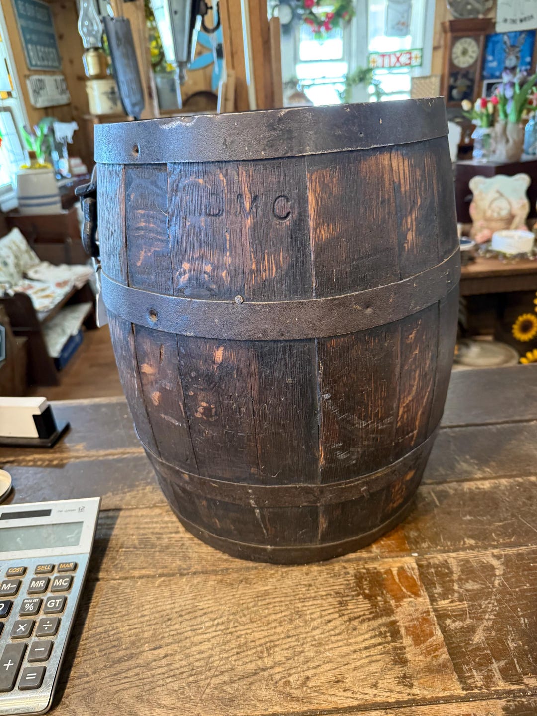 Antique Wooden Barrel No Lid Cool Old Primitive Barrel With Cast Handle ...