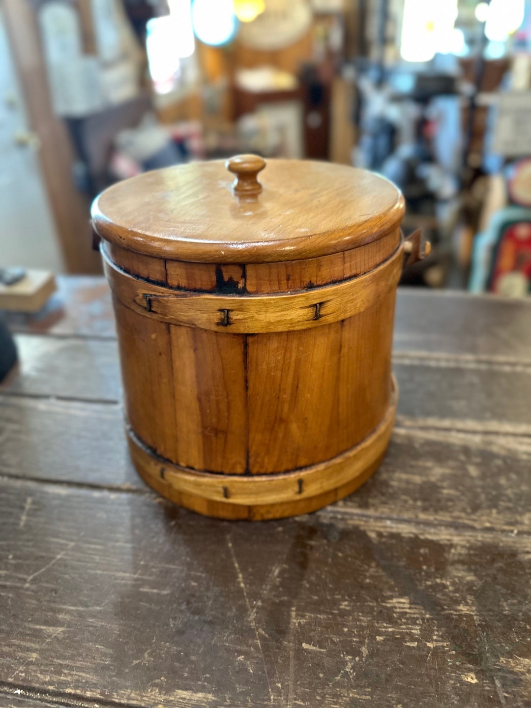 Antique Primitive Wooden Sugar Bucket With Lid - Etsy
