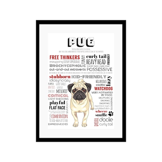 Pug Personality Dog Illustration Poster DIGITA FILE - Etsy
