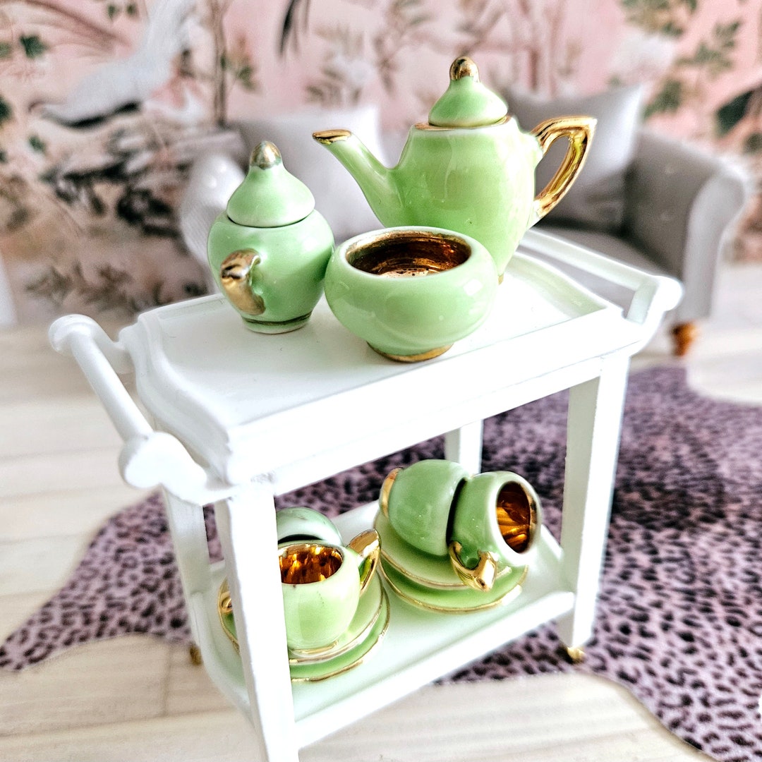 Dolls House Tea /coffee Set Green Miniature for 12th Scale Dollshouse ...