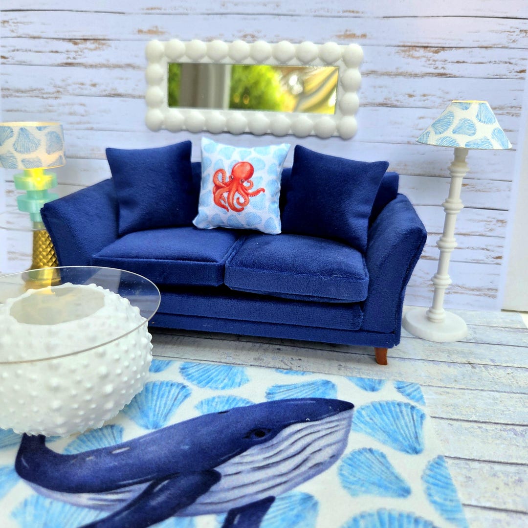 Dolls House Sofa With a Choice of Sea Themed Cushions for Beach Style ...