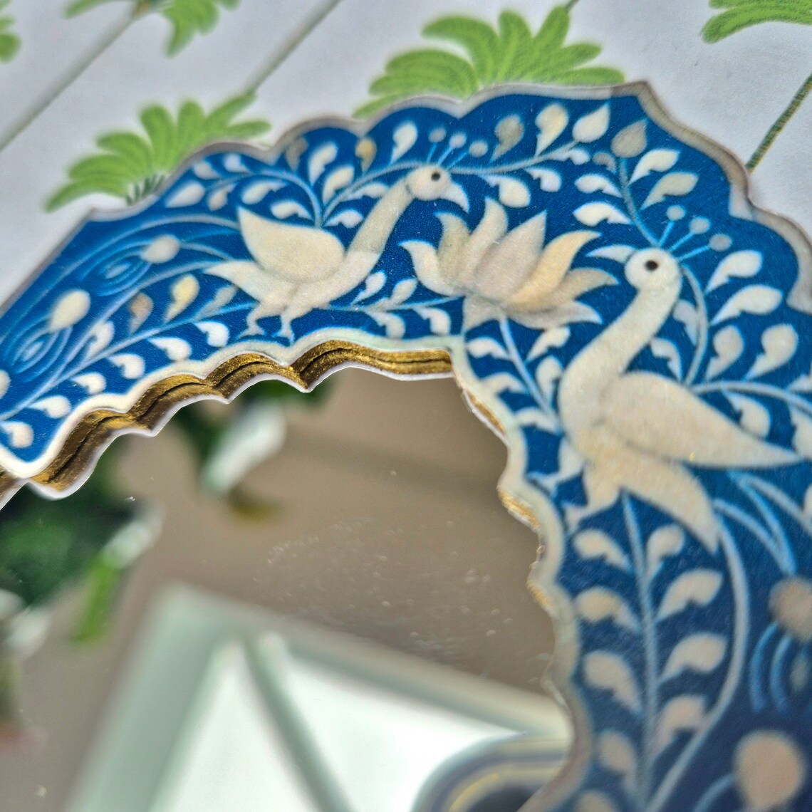 Dolls House Mirror Blue and White Bone Inlay Effect for Modern Boho 12th Scale Dollshouse ...