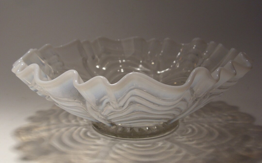 Art Deco Clear Opalescent Bowl Done in Depression Glass, Ruffled Style ...