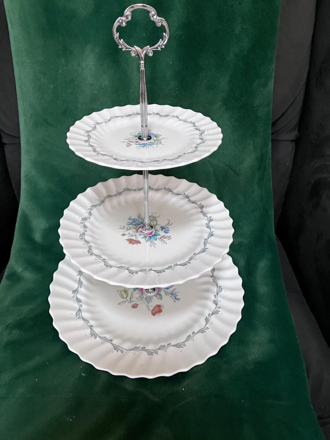 604, Three Tier Vintage Plate Stand, Royal Doulton, Chelsea Rose ...