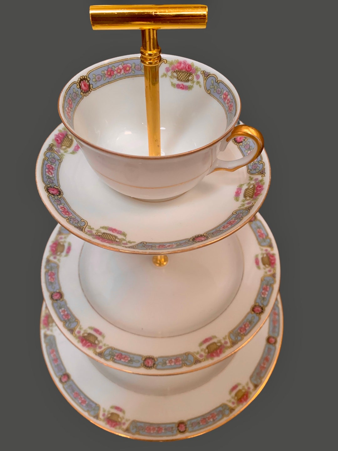 401, Three Tier Vintage Plate Stand, Lugano by Epiag, Blues, Yellow ...