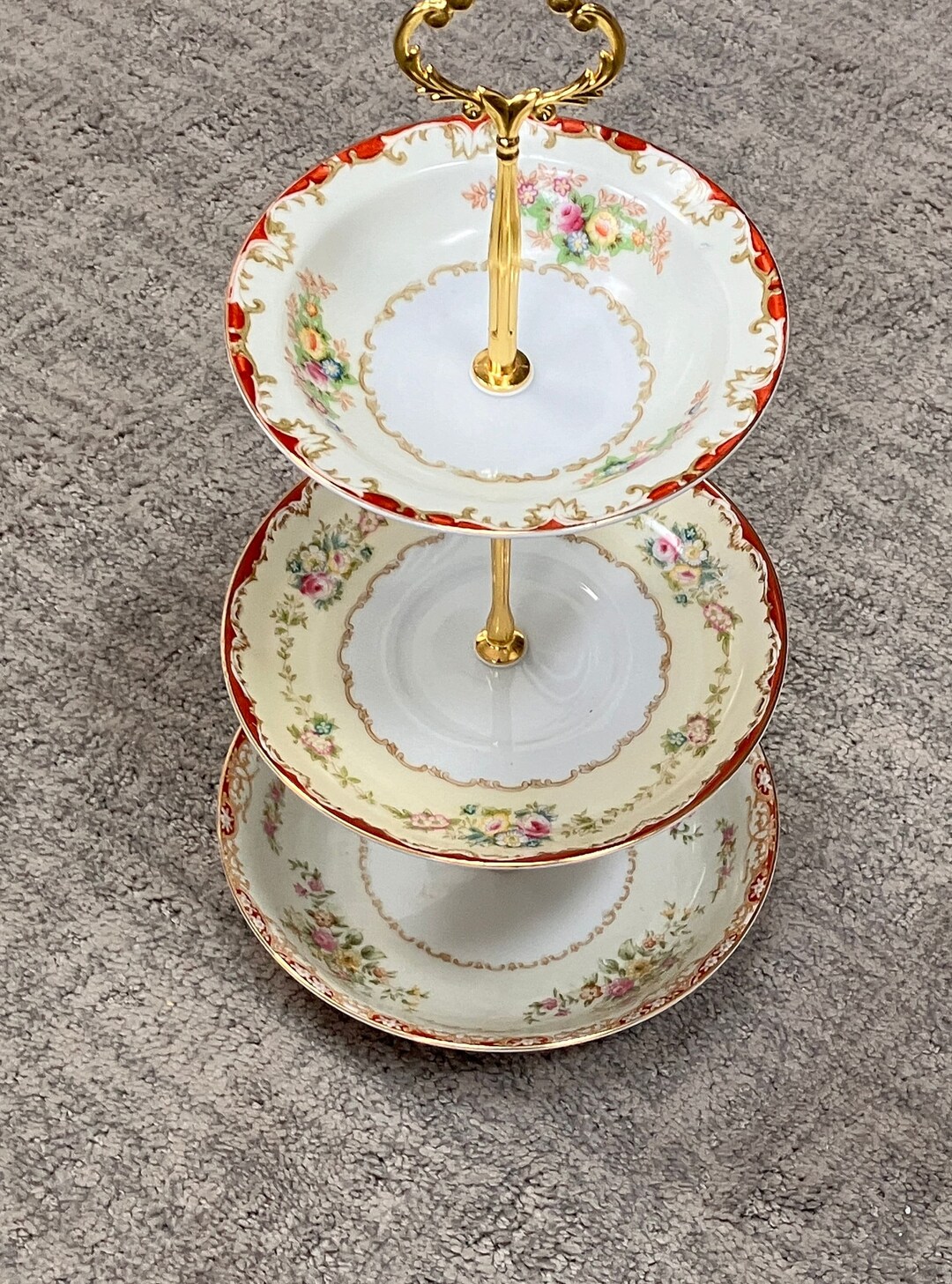 Lovely Vintage, Three Tier Floral Cake Stand. Hand Painted, Japan ...