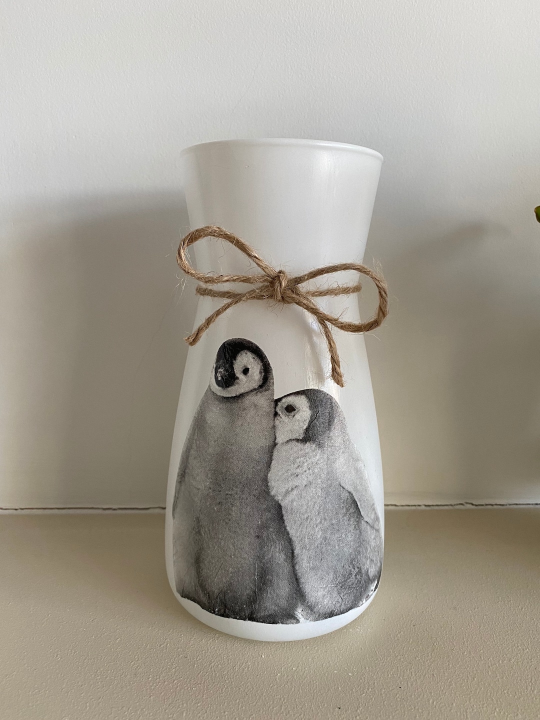 Penguin Vase Decoupaged Penguin Vase Baby Penguins Penguin - Etsy UK