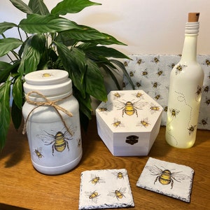 Busy Bee Bottle Light, Decoupaged Bottle Light, Bumble Bee Gift Idea ...