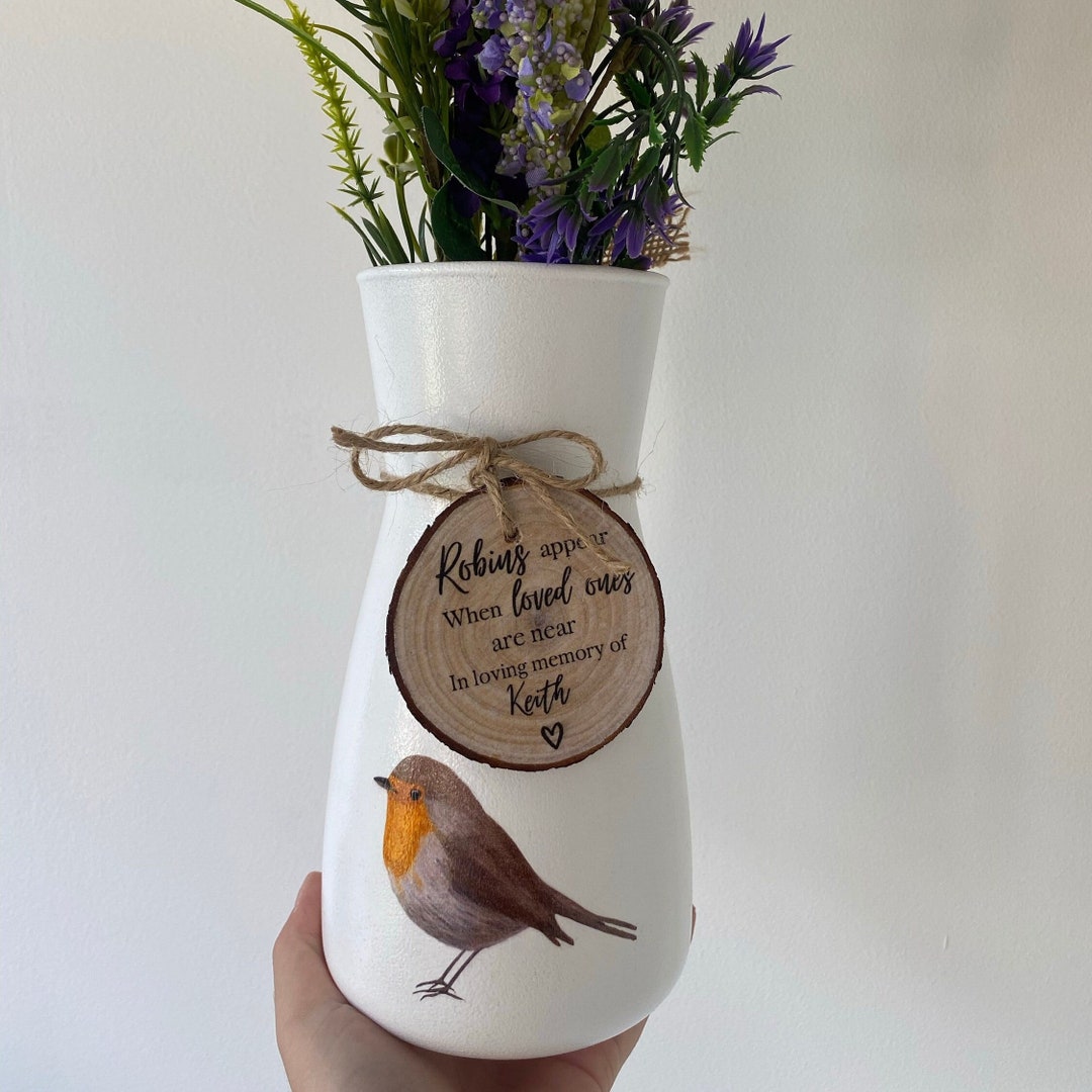 Personalised Robin Vase, in Loving Memory Robin Vase, Remembrance Vase ...
