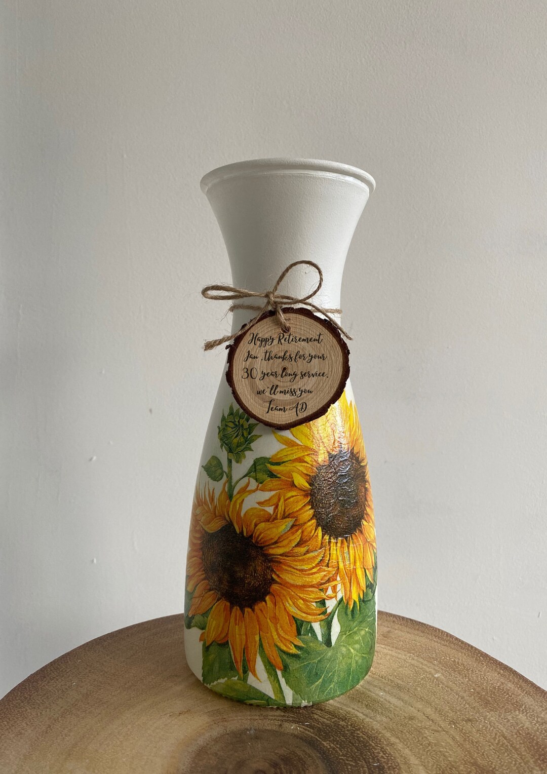 Personalised Retirement Vase, Sunflower Vase, Retirement Gift for Women ...