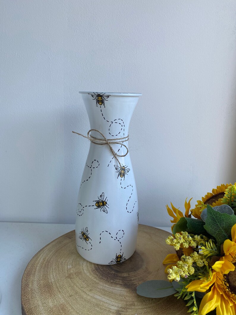 Bee Vase Bee Lover Decoupaged Busy Bee Glass Vase Bumble - Etsy UK