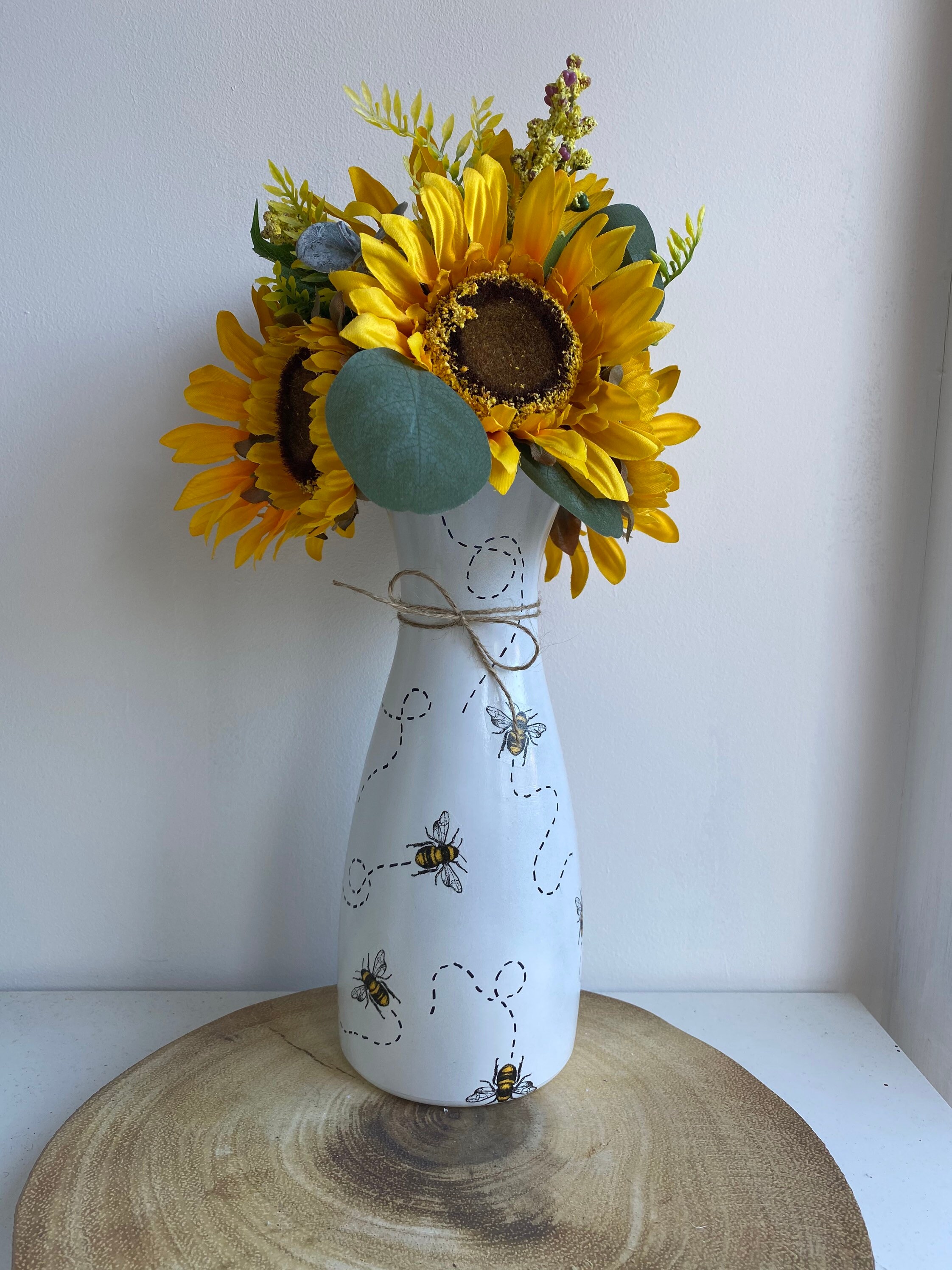 Bee Vase Bee Lover Decoupaged Busy Bee Glass Vase Bumble - Etsy UK
