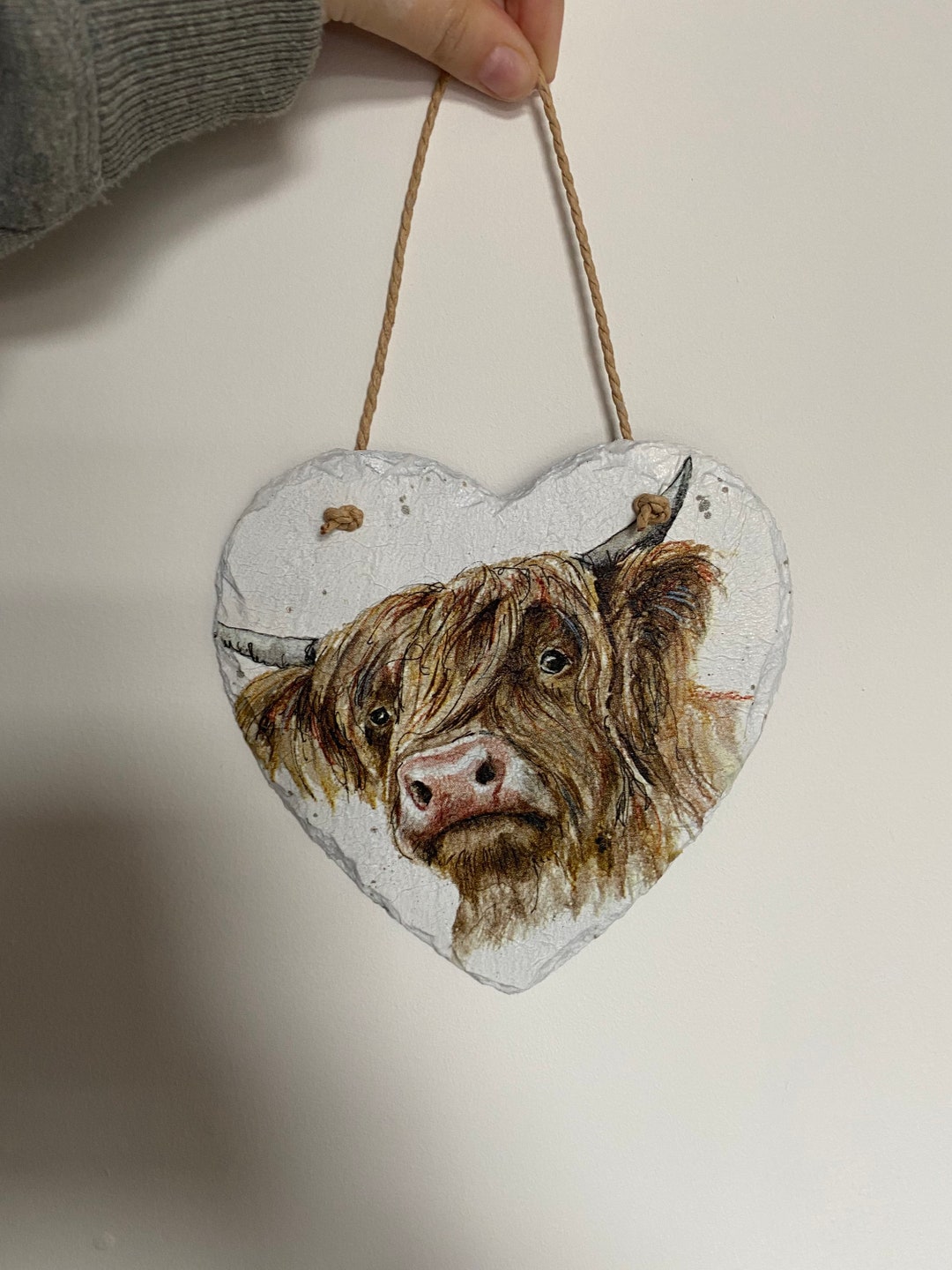 Highland Cow Slate Hanging Heart Highland Cattle Decoupage - Etsy