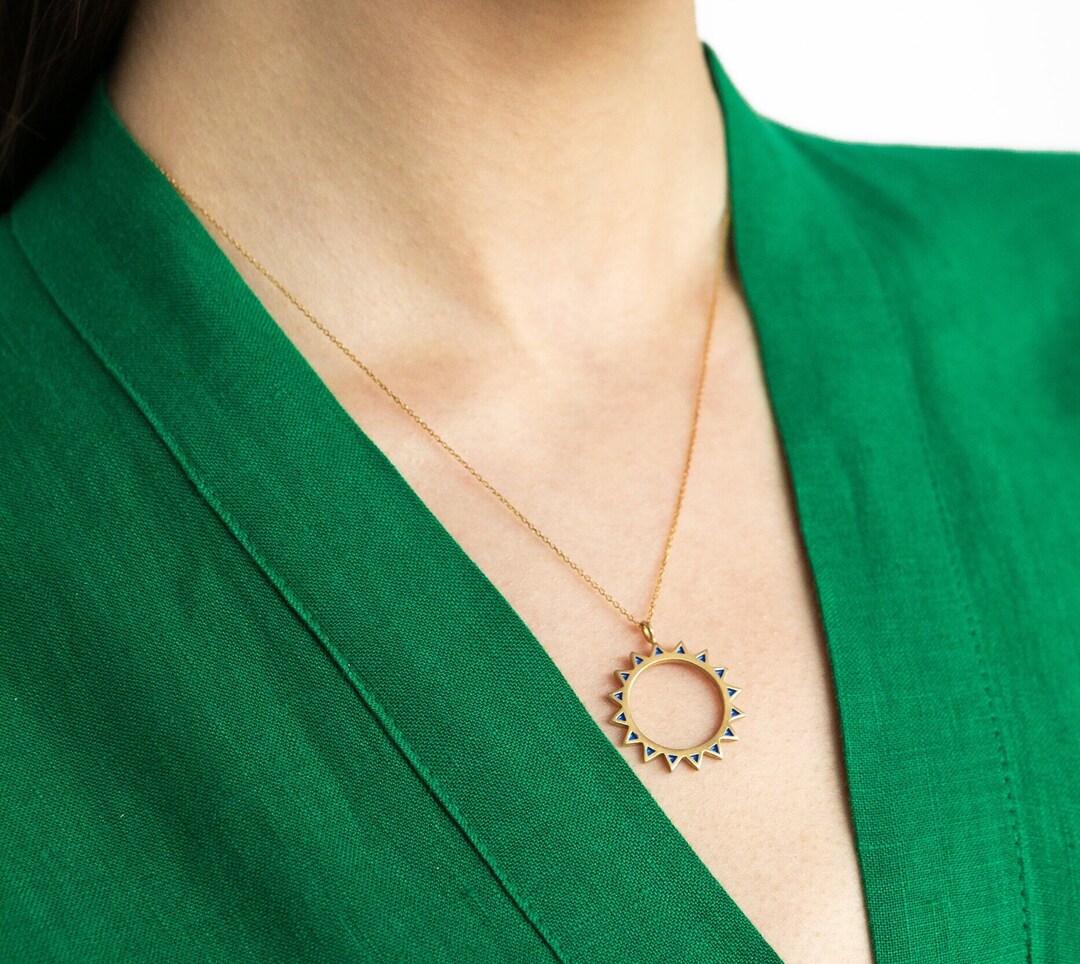 Gold Enamel Sun Necklace, Minimal Celestial Jewelry, Women's Everyday ...