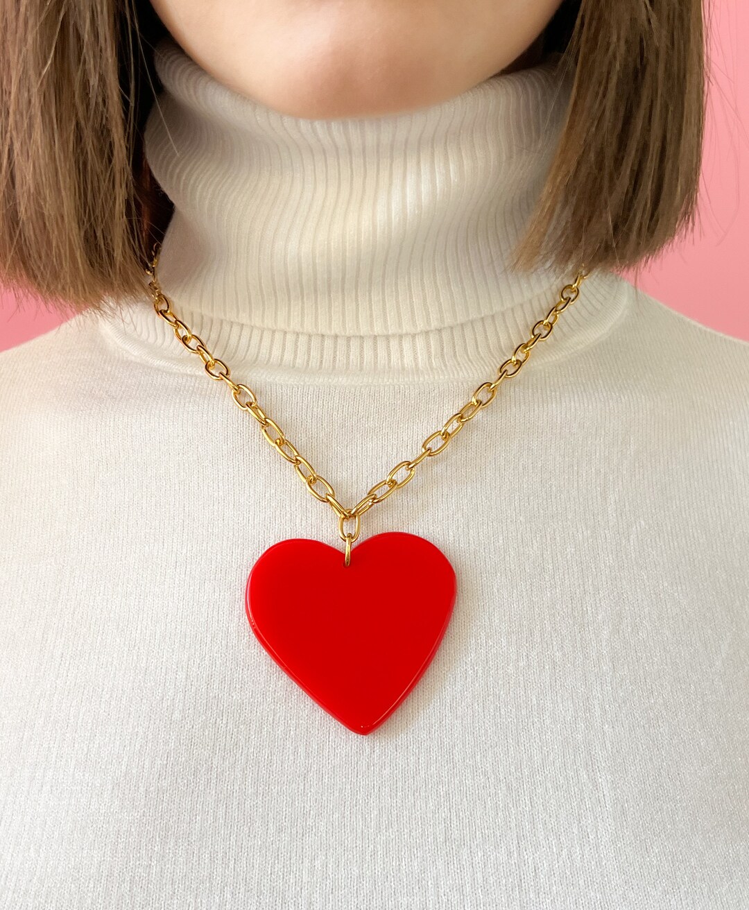 Red Heart Chain Necklace, Cute Love Statement Necklace, Best ...