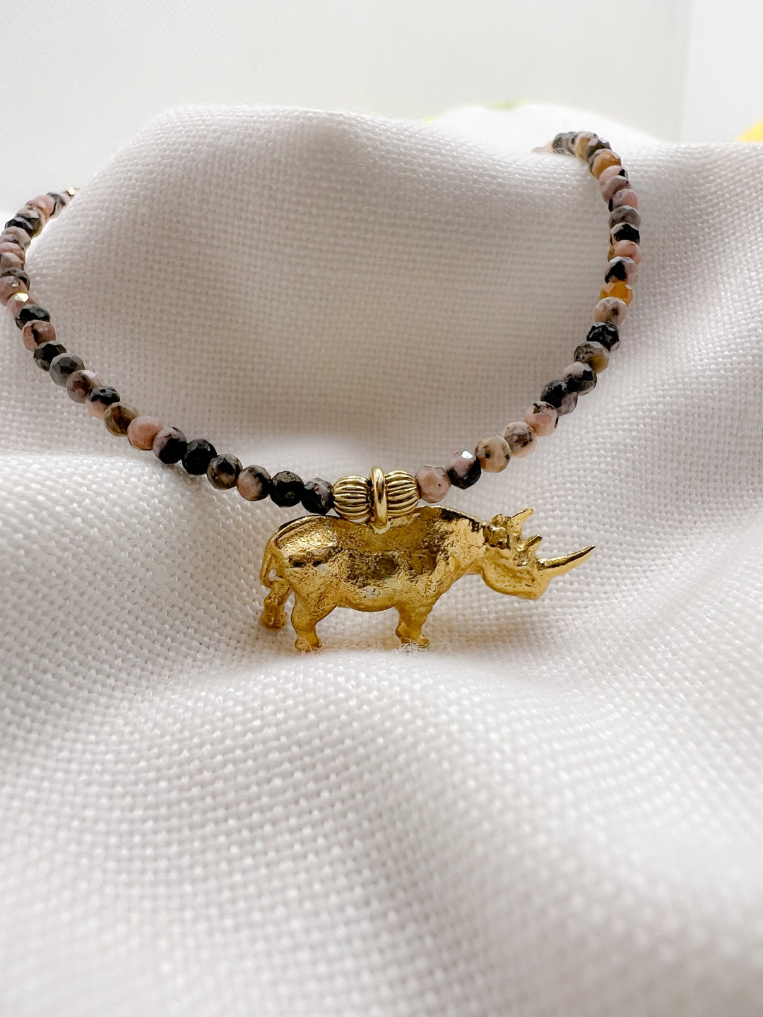 Rhino Necklace, Rhinocero Pendant, Animal Beaded Necklace, Animal Pendant, Horn Unisex Necklace ...
