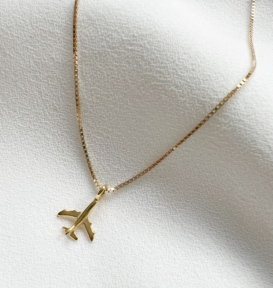 Mini Airplane Charm Necklace, Tiny Dainty Plane Pendant, Box Chain ...