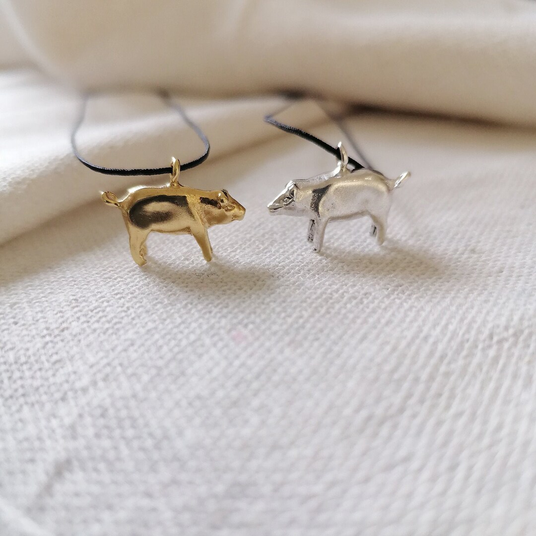 Tiny Cute Piglet Necklace, Pig Charm Pendant, Piggy Necklace, Farm ...