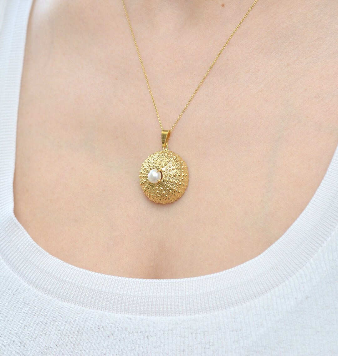 Sea Urchin Pearl Necklace, Sea Urchin Charm Pendant, Pearl Sea Shell ...
