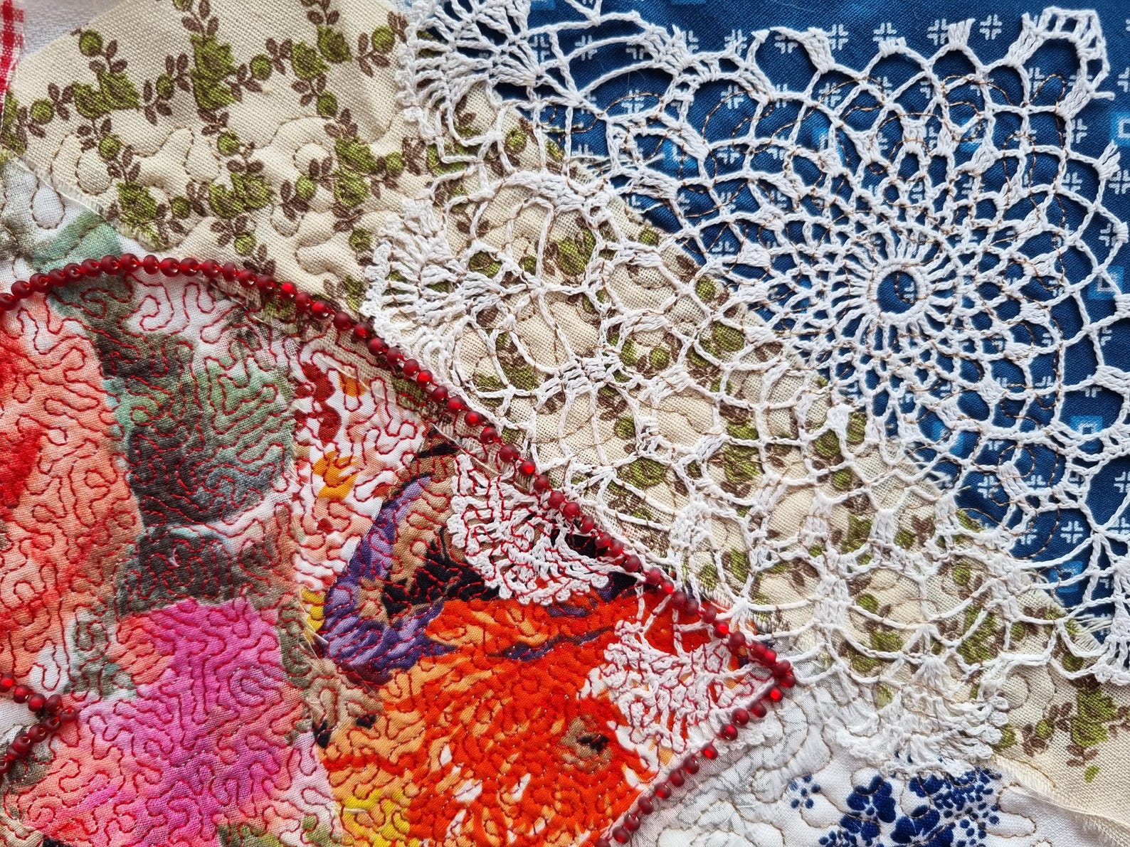 Patch Heart Textile Art Collage Recycled Lace Upcycling Fabric Art ...