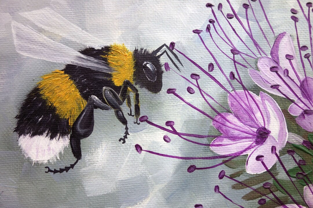 Bumblebee Oil Painting Original Hand-painted Flower Garden Art Animal ...